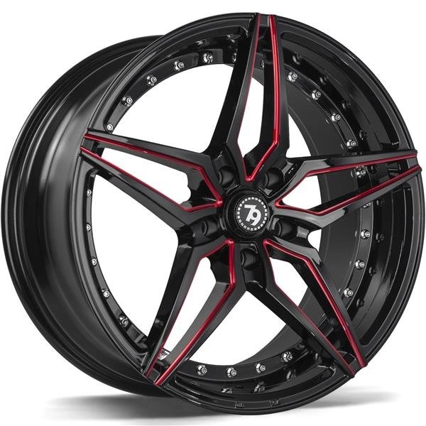 FELGI SEVENTY9 SV-AR 5x120 8.5x19 ET30 Black Glossy Milled Red - sklep Sportwheels.pl